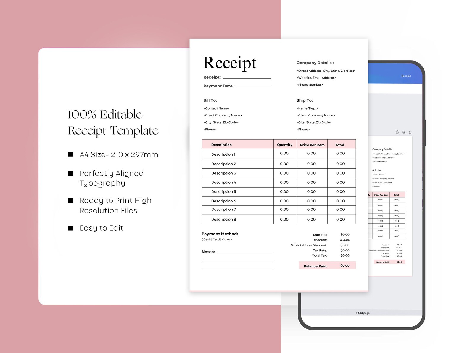 Simple Receipt Template, Canva Editable Receipt Template, Cash Receipt ...