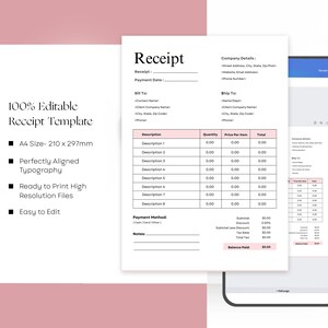 Simple Receipt Template, Canva Editable Receipt Template, Cash Receipt ...