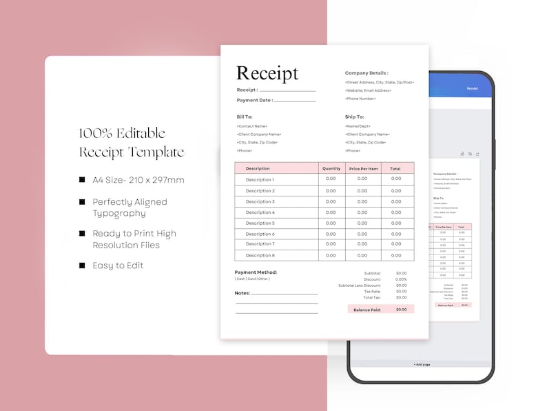Simple Receipt Template, Canva Editable Receipt Template, Cash Receipt ...
