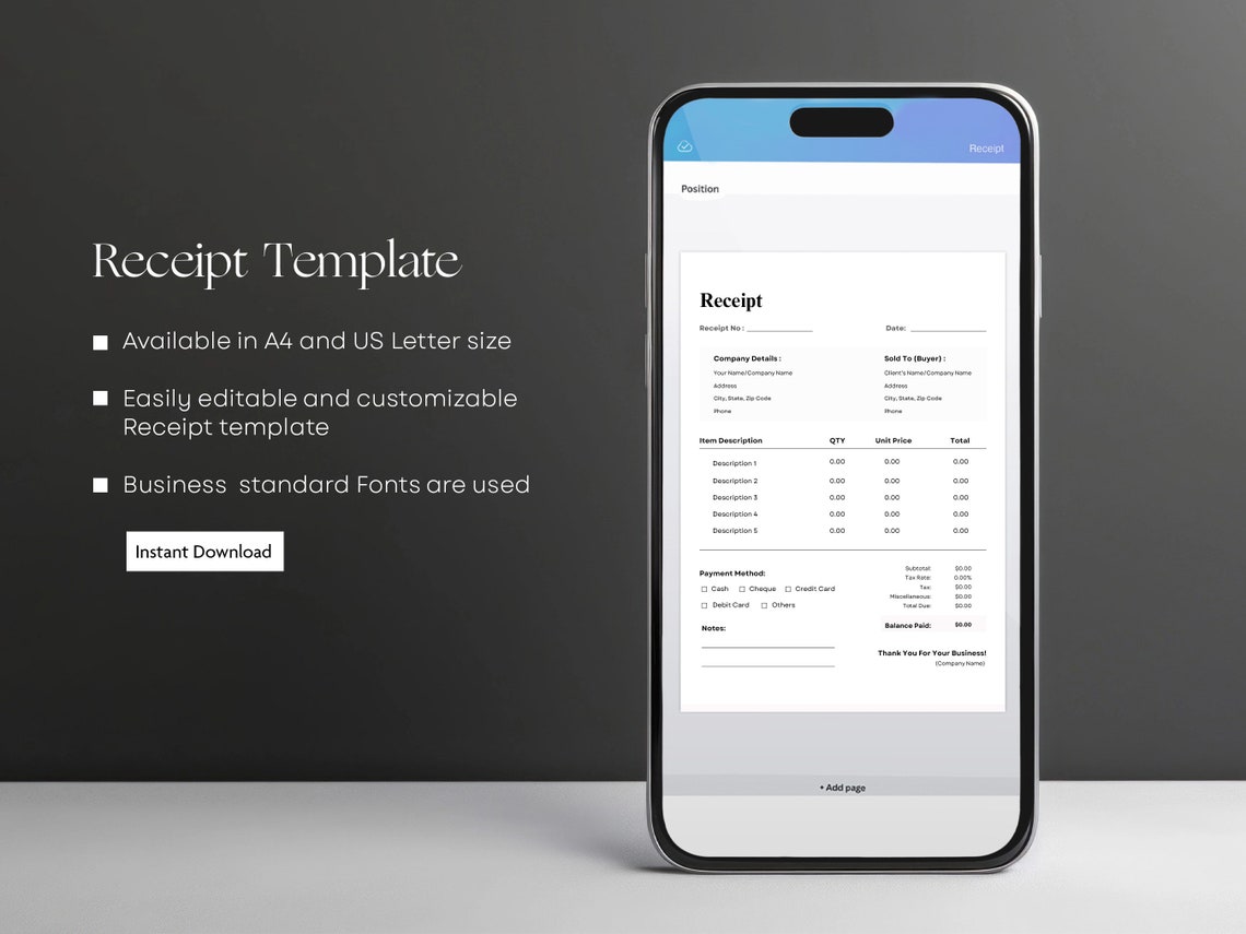 Canva Receipt Template, Editable Receipt, Printable Form, Cash Receipt ...