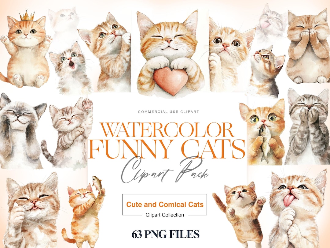Funny Cats Clipart, Watercolor Cat, Funny Kitten, Grumpy Cat Birthday ...