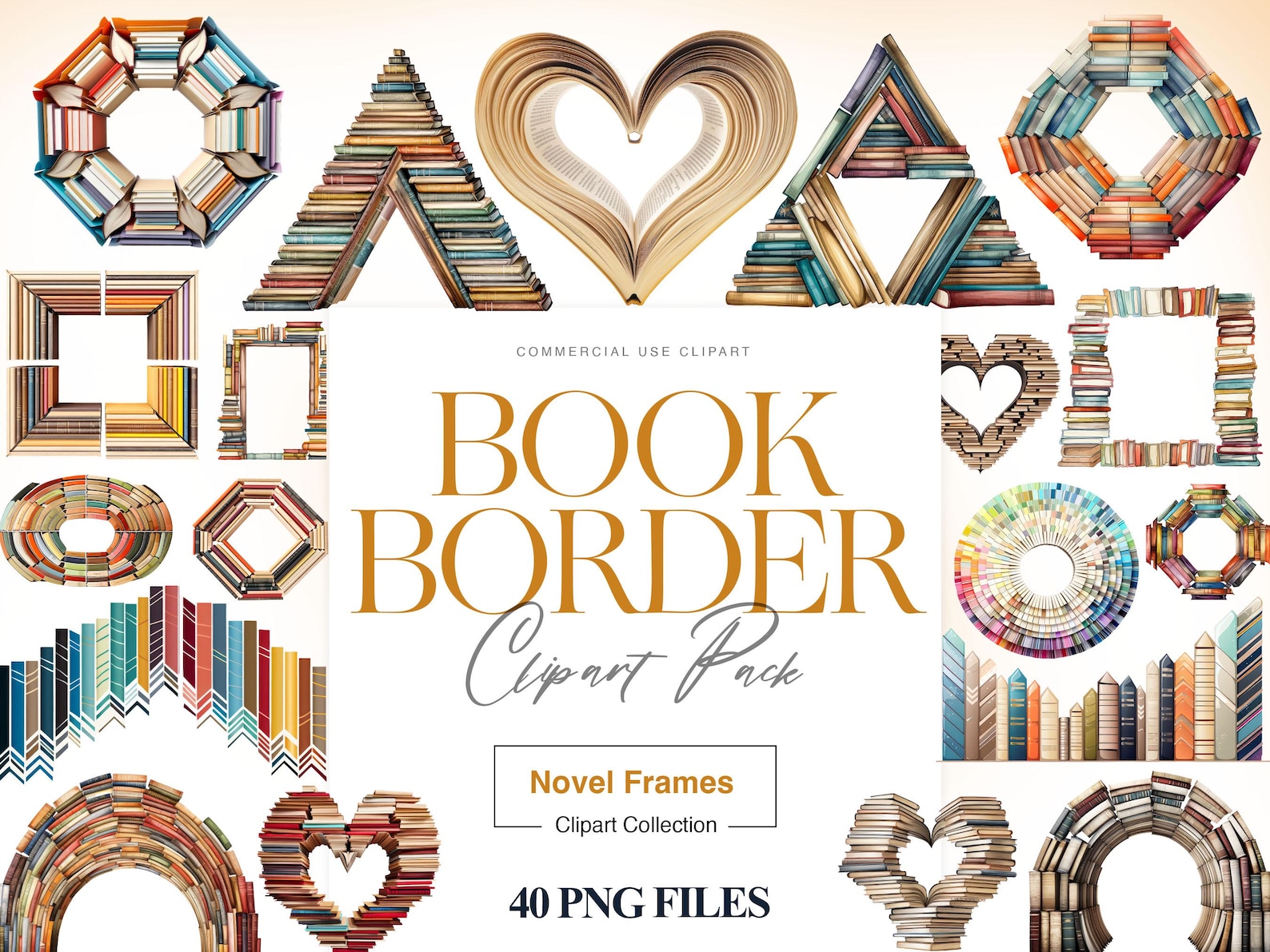 Book Border Clipart, Stack of Books, Border Clipart, Vintage Book ...