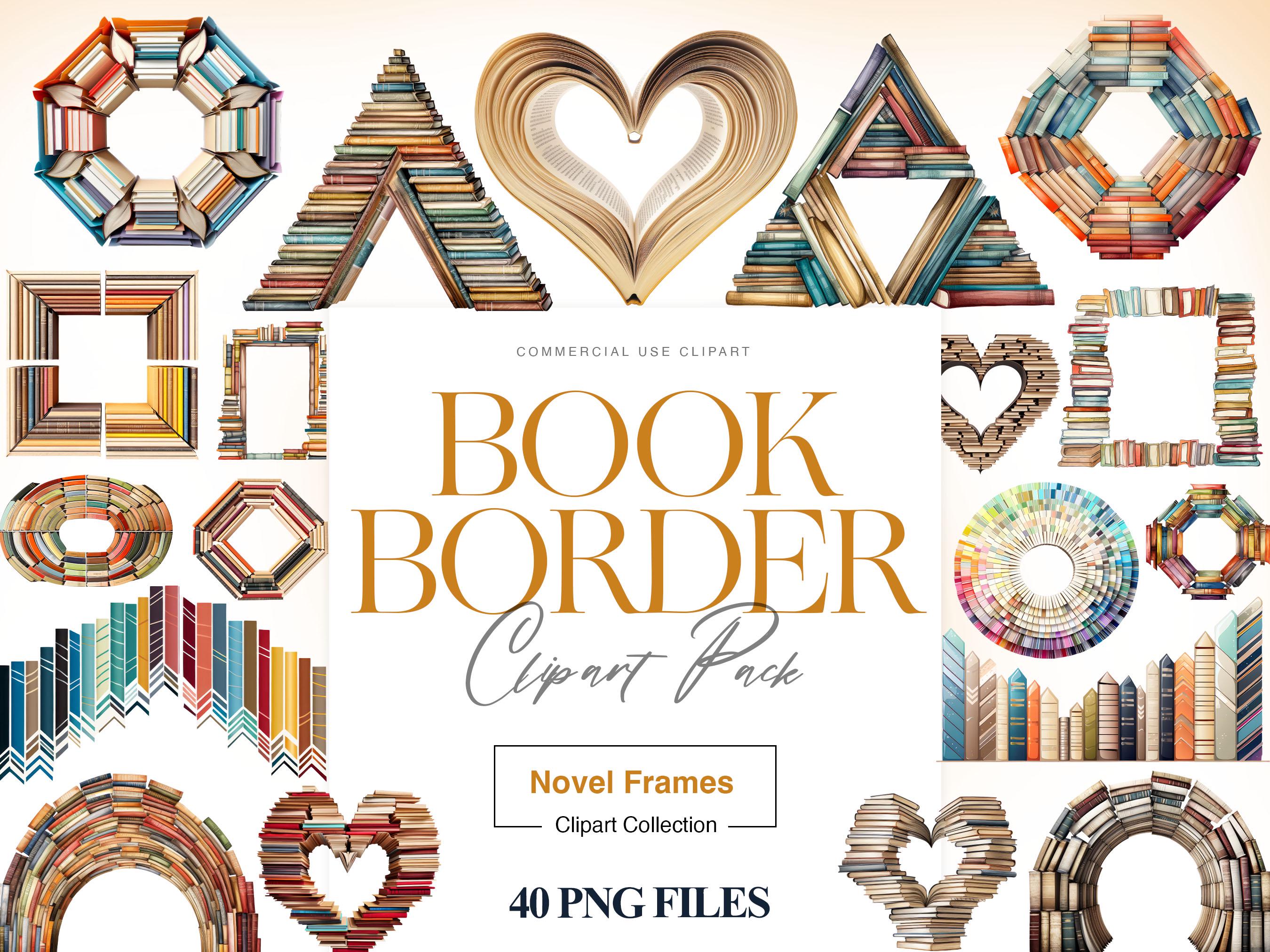 Book Border Clipart, Stack of Books, Border Clipart, Vintage Book ...