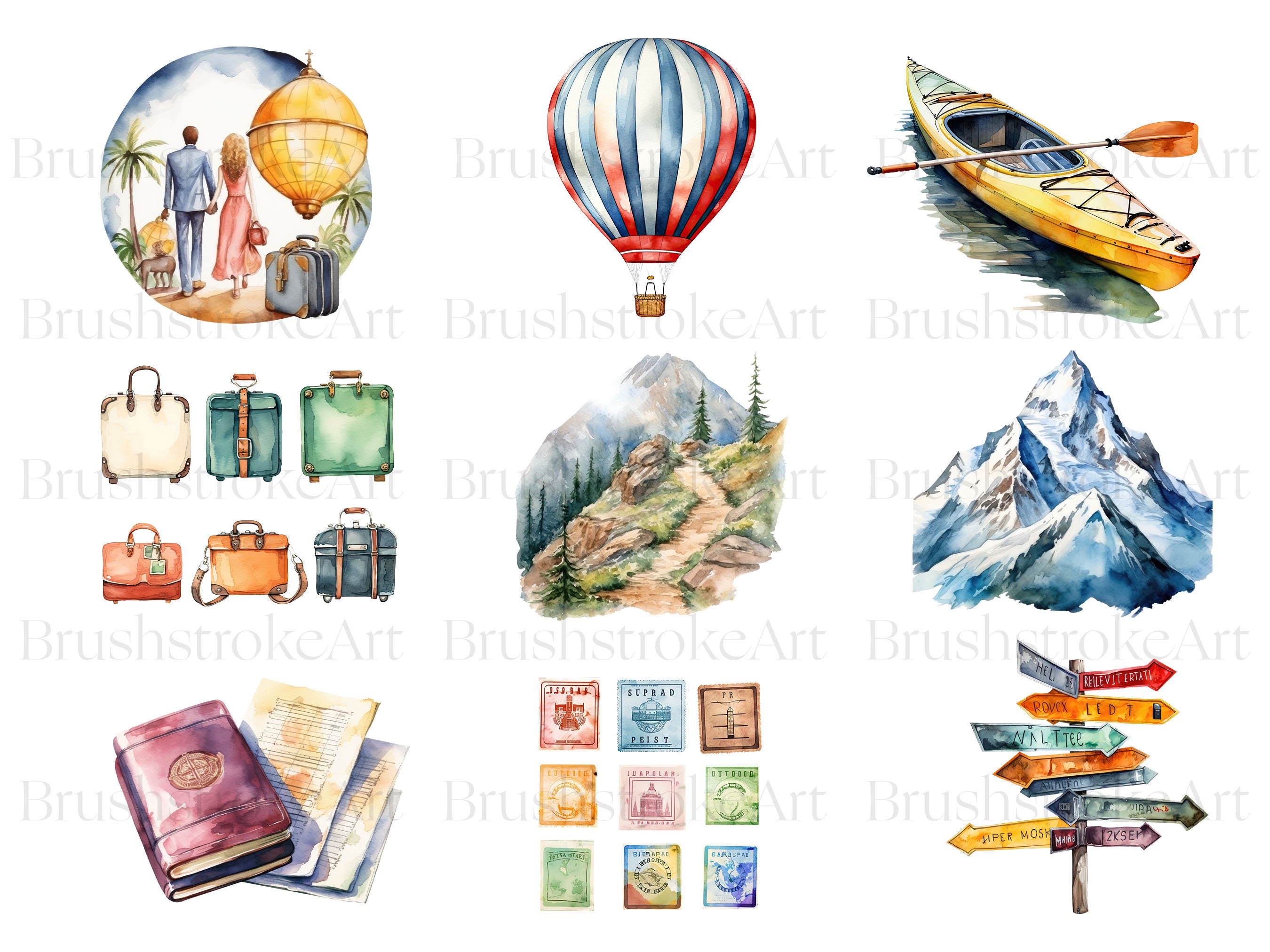 Watercolor Travel Clipart, Summer Travel, Road Trip Clipart, Vacation ...