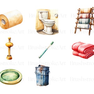 Bathroom Clipart, Watercolor Shower, Washroom, Bathroom Supplies ...
