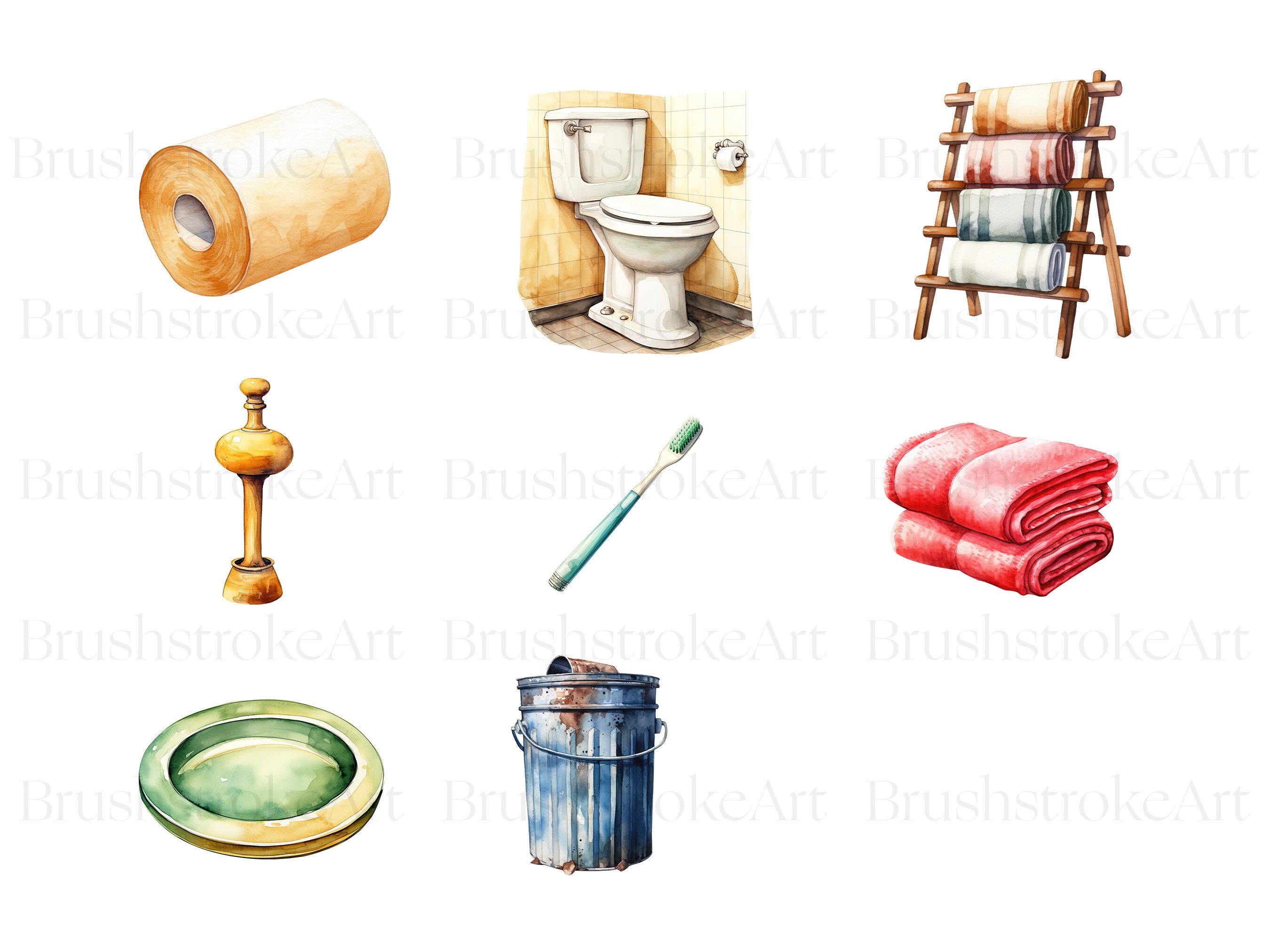 Bathroom Clipart, Watercolor Shower, Washroom, Bathroom Supplies ...
