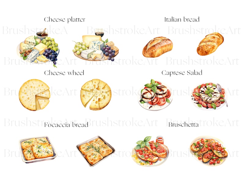 Watercolor Italian Food Clipart, Pizza PNG, Spaghetti Clipart, Italian ...