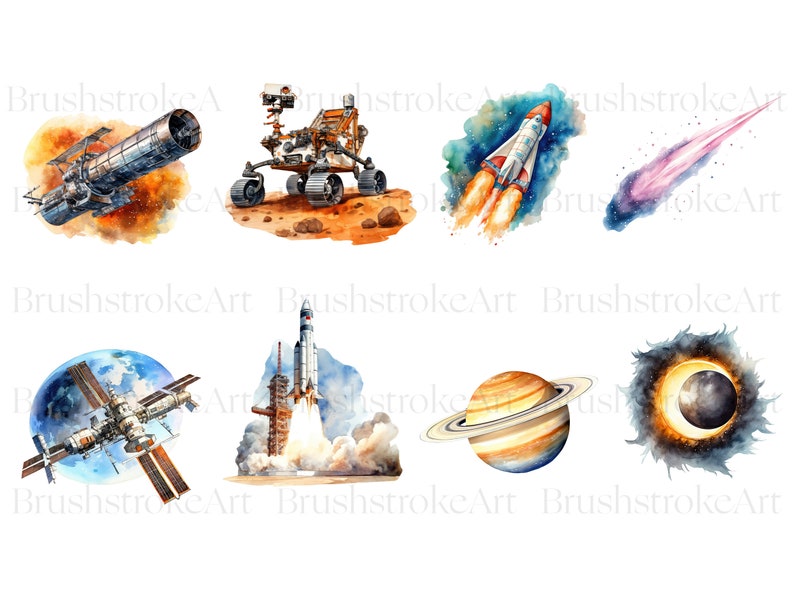 Watercolor Space Clipart Astronaut Planet Alien Moon - Etsy