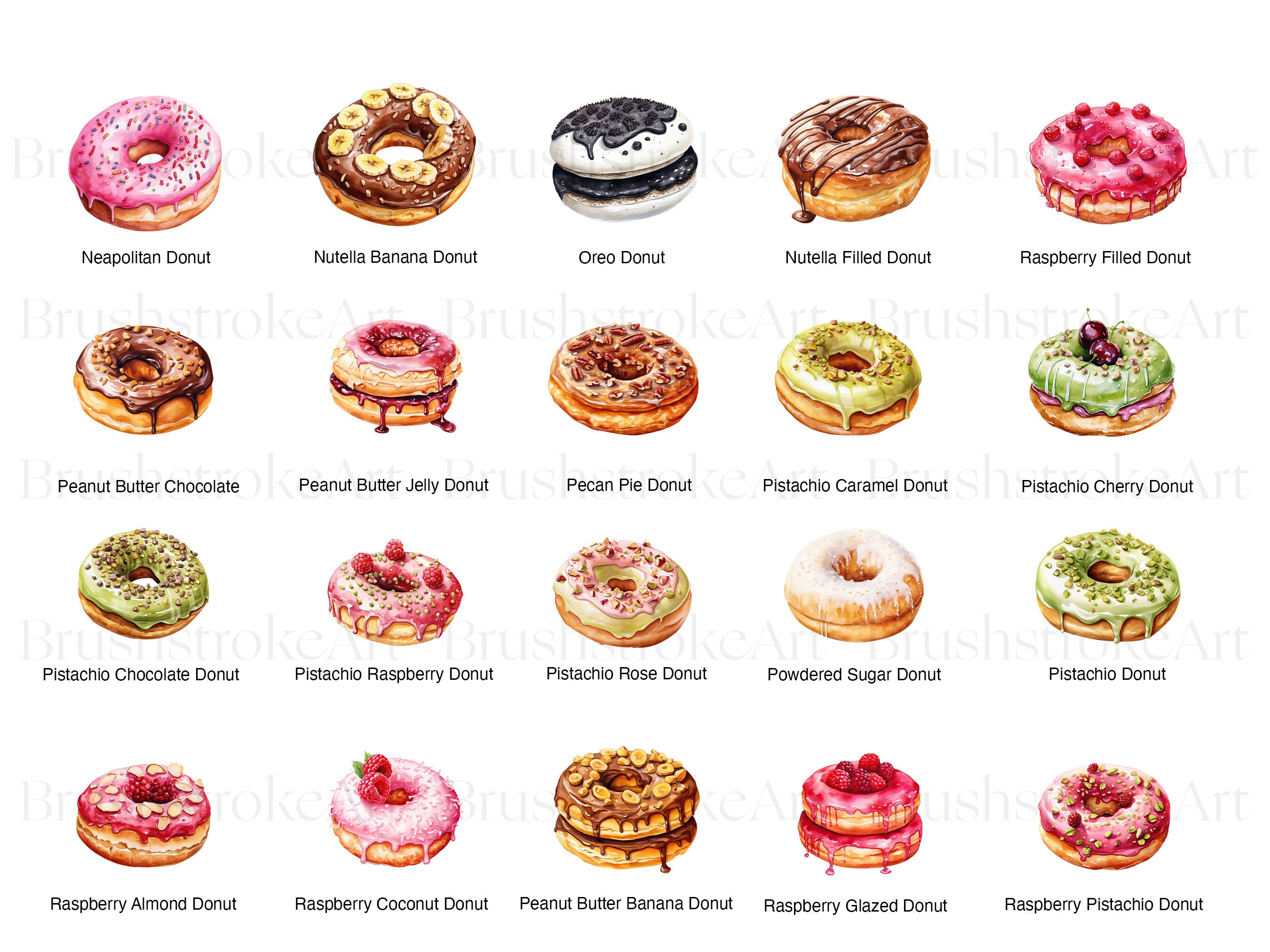 Watercolor Donut Clipart, Dessert, Pastries, Glazed Donut, Pink Donut ...