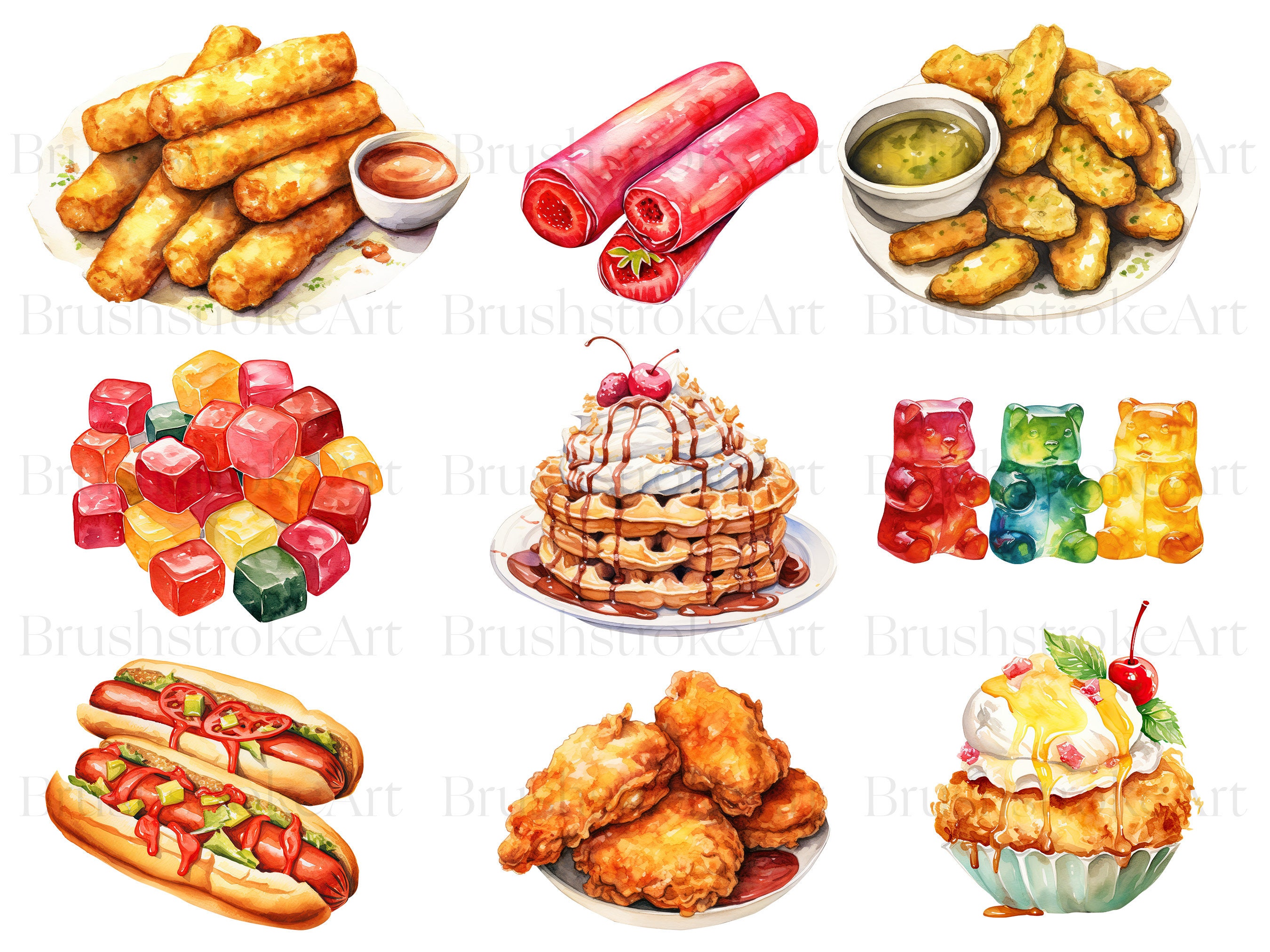 Junk Food Clipart, Watercolor Dessert, Donut, Pizza, Soda, Drinks, Burger PNG, Foodie Gifts ...