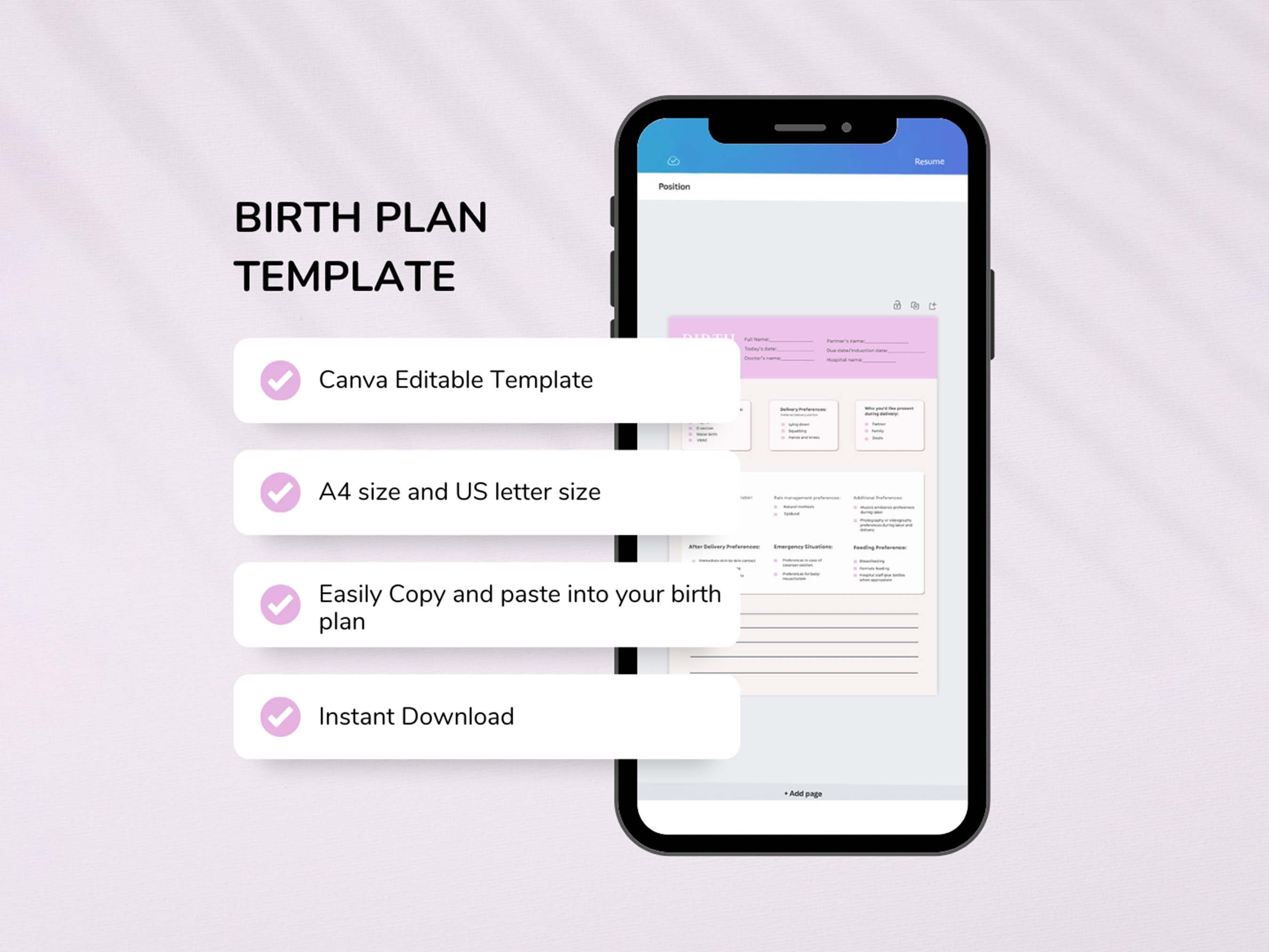 Canva Birth Plan Template, C Section Birth Plan, Writing a Birth Plan ...