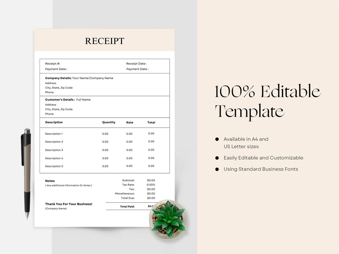 Printable Receipt Template, Blank Receipt Template, Receipt of Payment ...