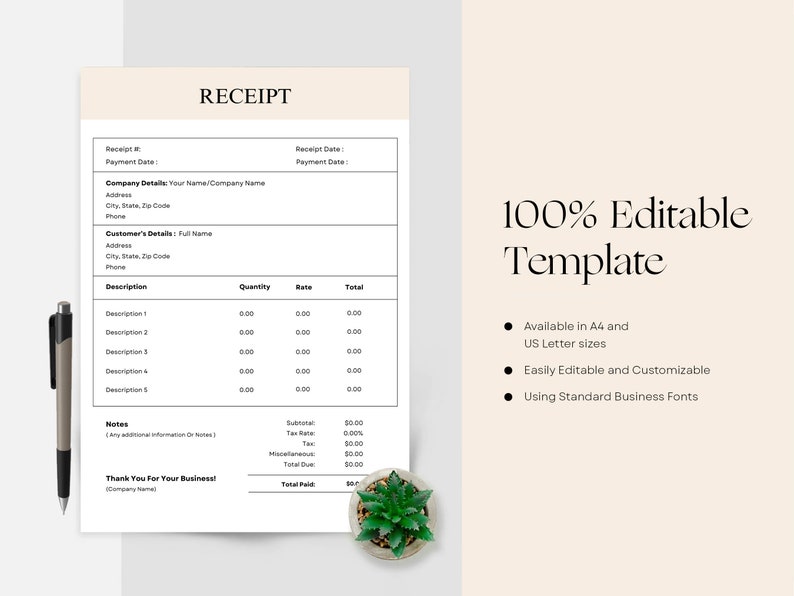 Printable Receipt Template, Blank Receipt Template, Receipt of Payment ...