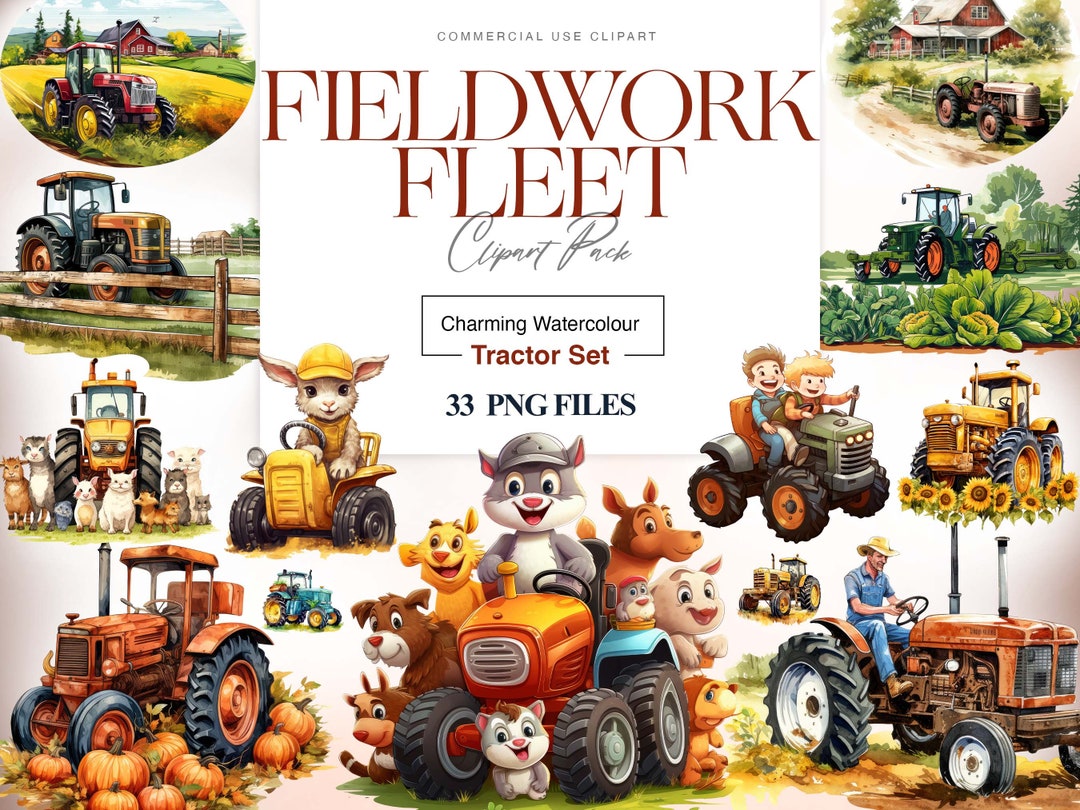 Watercolor Farming Clipart, Cute Animals, Cow, Sheep, Tractors, Pumpkin ...