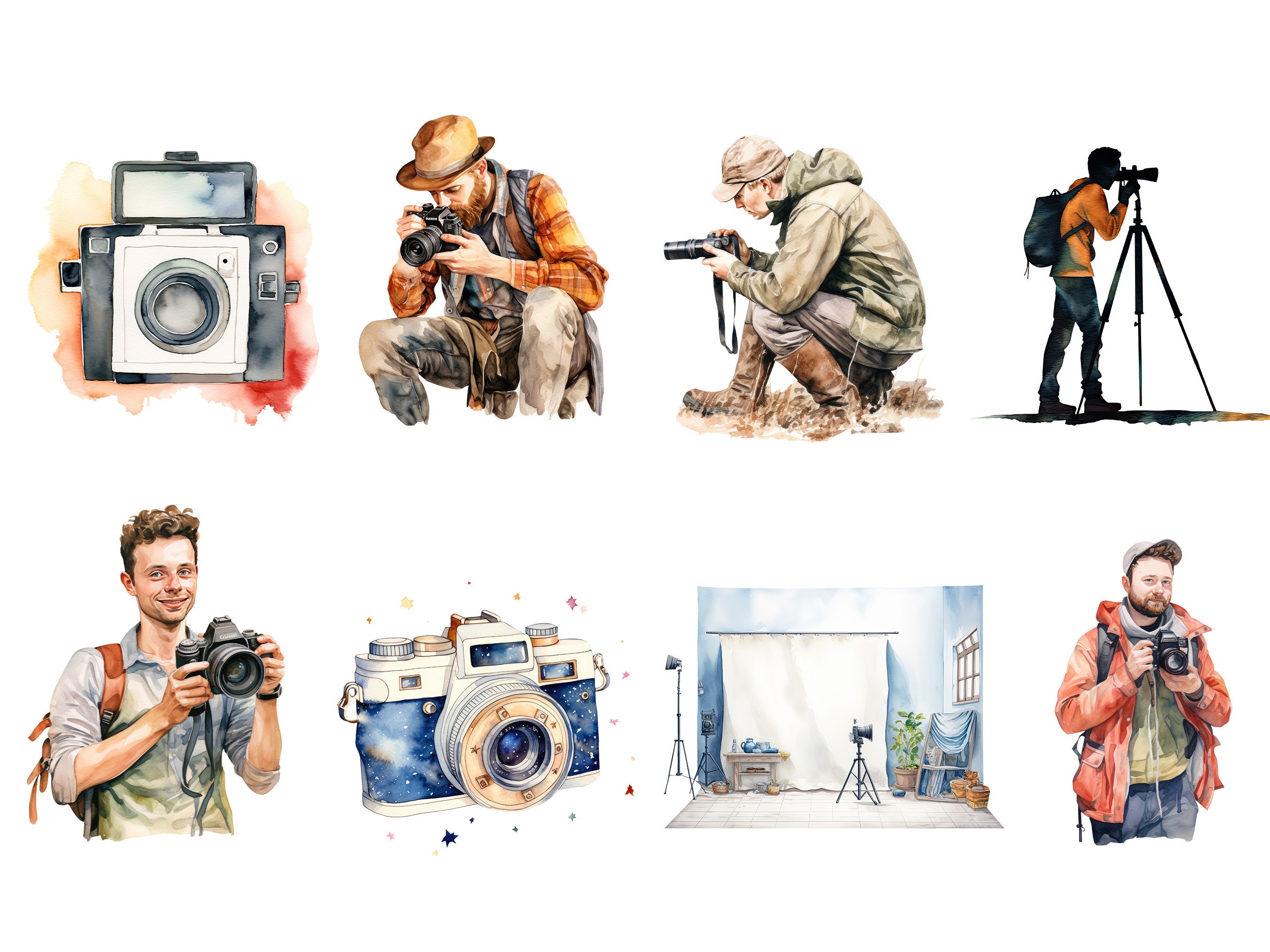 33 Watercolor Camera Clipart, Retro Camera PNG, Vintage Camera ...