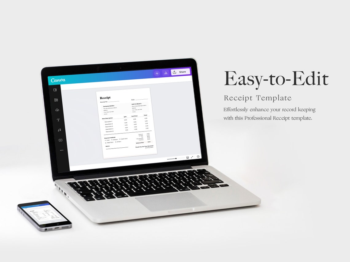 Plantilla de recibo de Canva, recibo editable, formulario imprimible ...