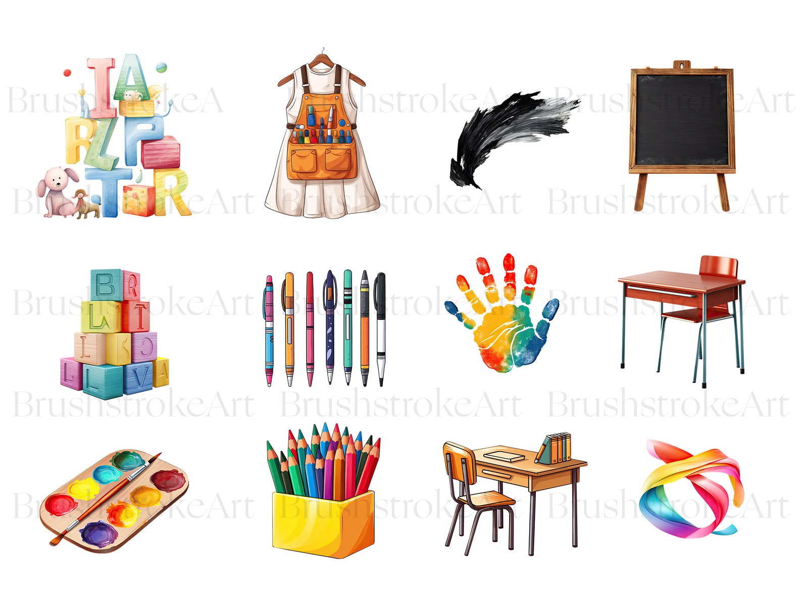 Watercolor Kids Art Clipart, Children's Activity, Paint Brush, Crayons ...