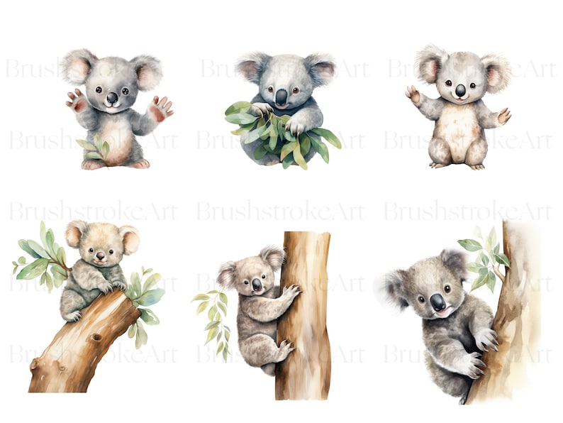 Watercolor Koala Clipart, Cute Koala Activities, Sleeping, Baby Animal ...