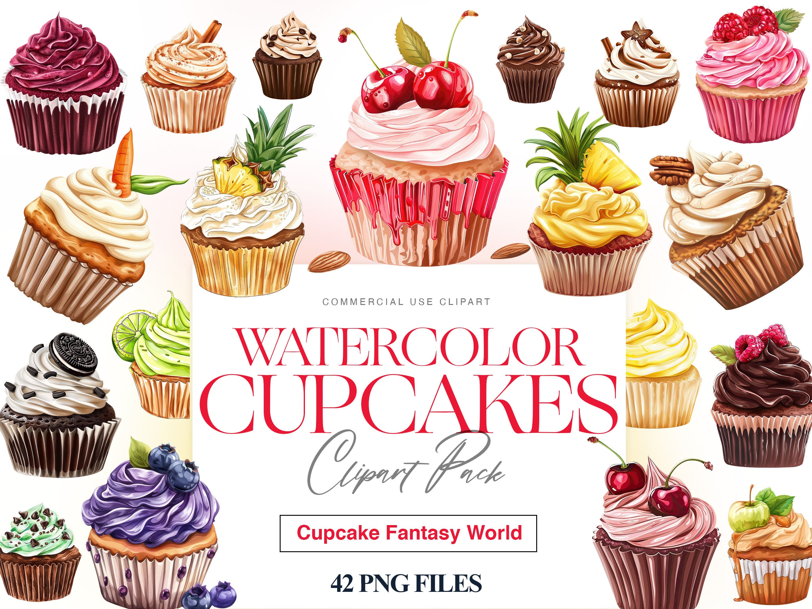 Watercolor Cupcake Clipart, Strawberry Cupcake PNG, Berry Cupcake ...