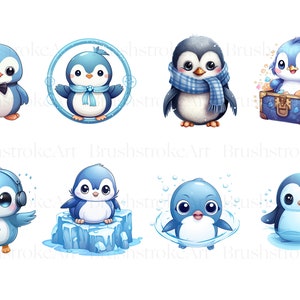 Watercolor Penguin Clipart, Cute Baby Penguin, Arctic Winter Animal ...