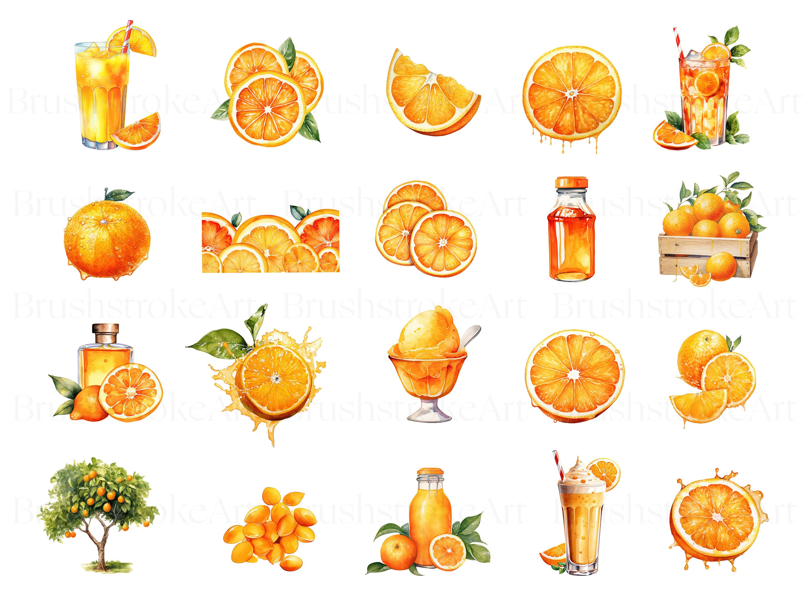 Watercolor Orange Clipart, Summer Fruits Clipart, Orange Illustrations ...