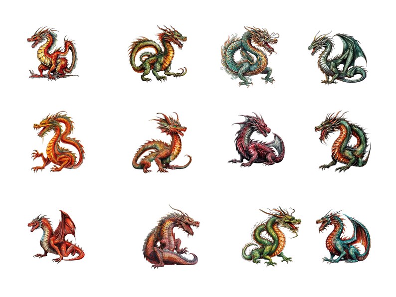Watercolor Dragon Clipart : Collection of Diverse Dragons PNG Graphics ...