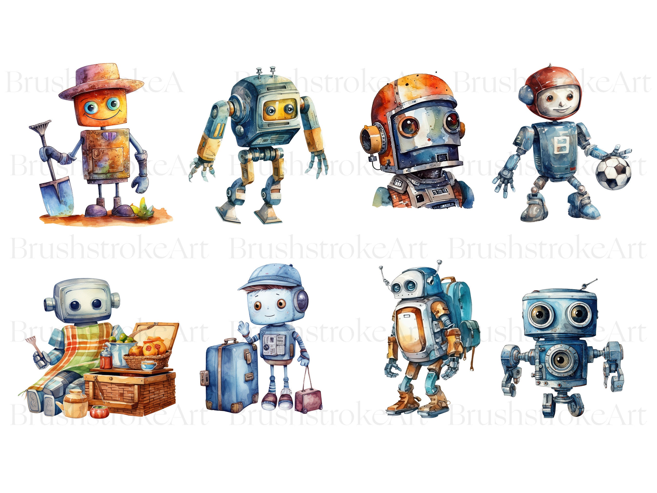 Robot Clipart Pack: Cute Robots PNG Images for Boy's - Etsy