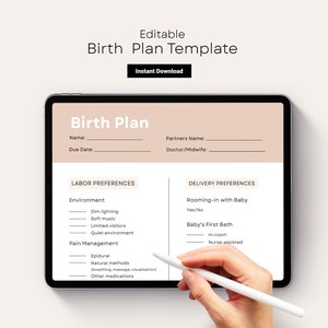 Printable Birth Plan Template, C Section, Labor Preferences, Editable ...