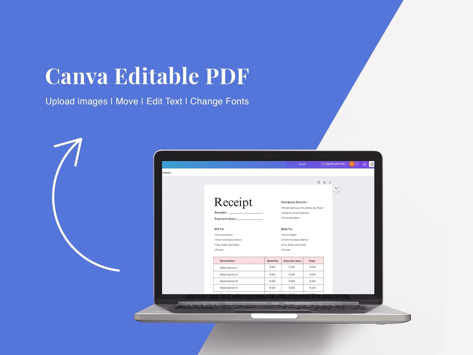 Simple Receipt Template, Canva Editable Receipt Template, Cash Receipt ...
