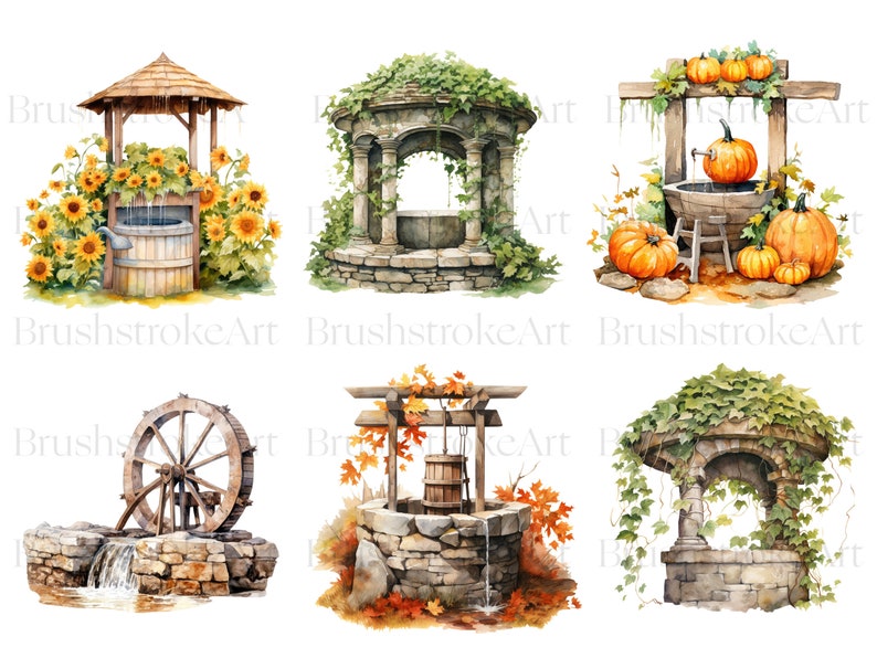 Autumn Well Clipart, Watercolor Well, Fall, Floral Well, Cute Autumn ...