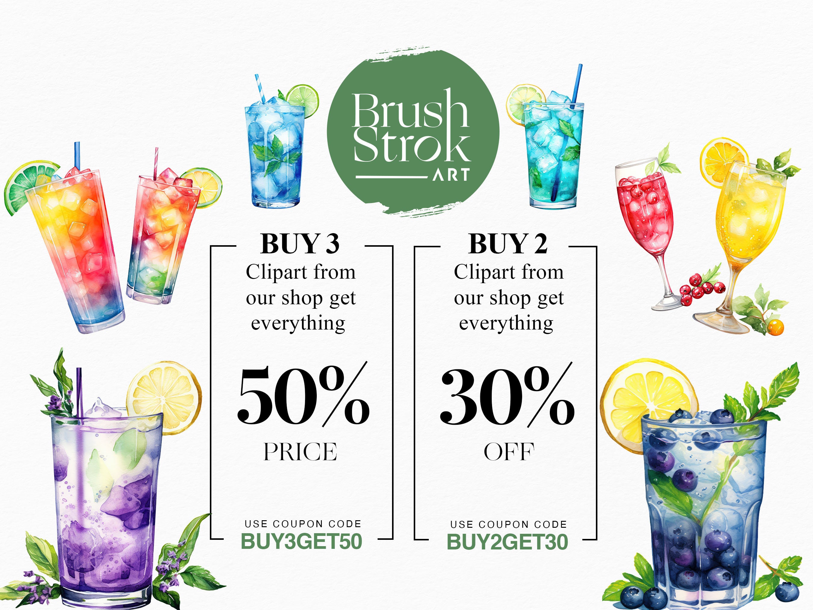 Mocktail Moments Clipart Pack: 92 Watercolor Digital PNG, High ...