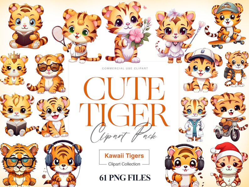 Cute Tiger Clipart, Baby Tiger, Cartoon Tiger PNG, Zoo Animal, Floral ...