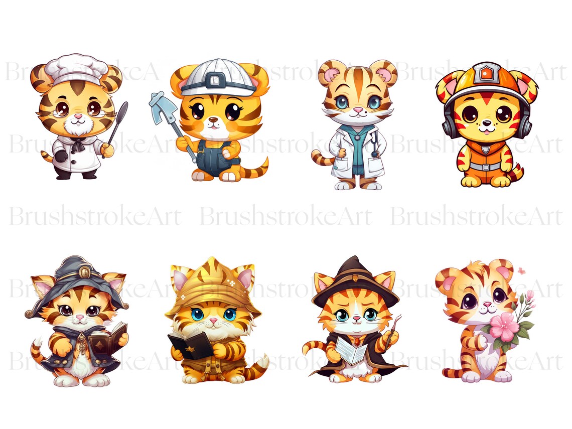 Cute Tiger Clipart, Baby Tiger, Cartoon Tiger PNG, Zoo Animal, Floral ...