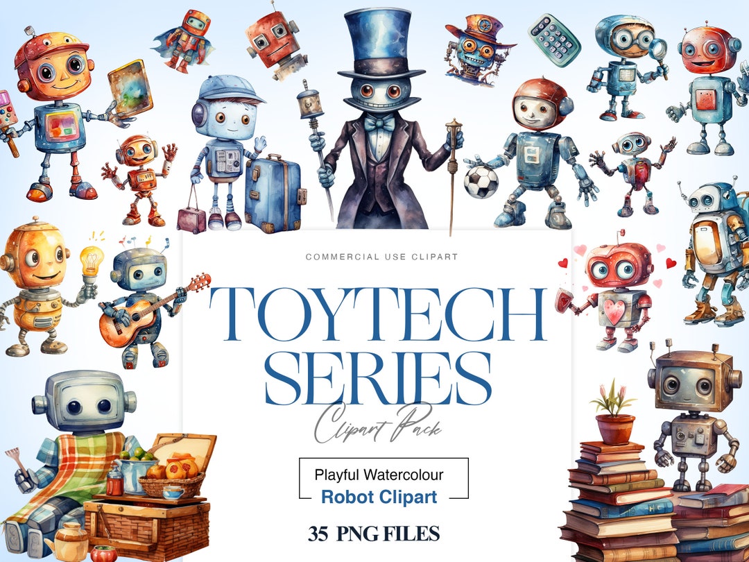 Watercolor Robot Clipart, Cute Robots, Vintage Robots, Nursery Decor ...