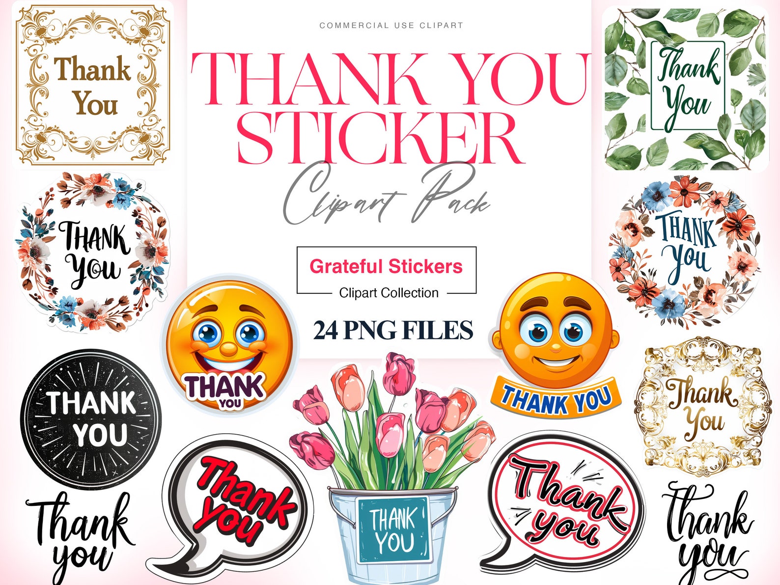 Thank You Stickers Clipart, Wedding Thank You, Digital Sticker, Thank ...