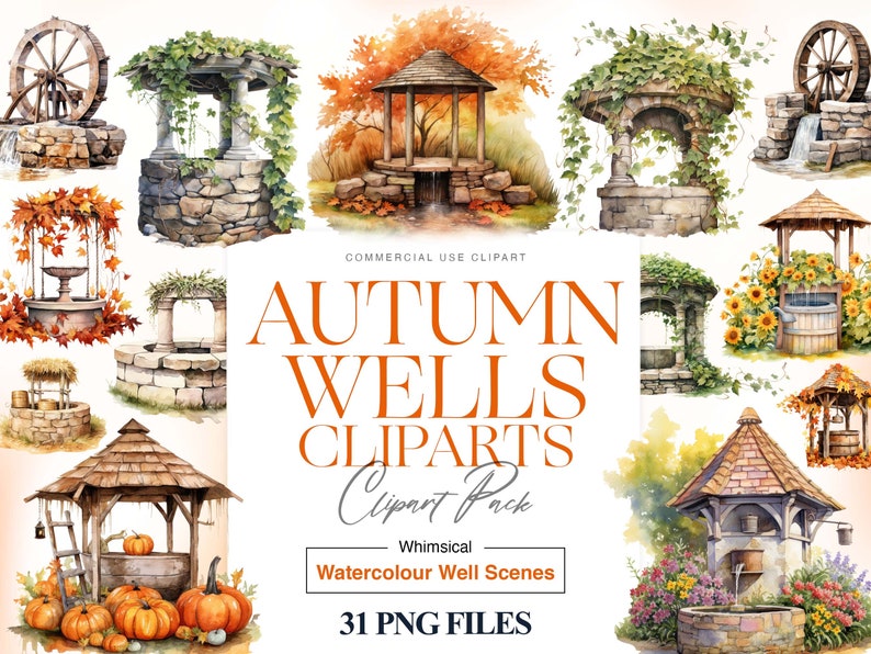 Autumn Well Clipart, Watercolor Well, Fall, Floral Well, Cute Autumn ...