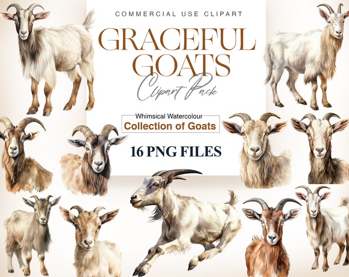 11 PNG Cute Goat Family Clipart, Three Baby Goats Watercolor, Farm ...