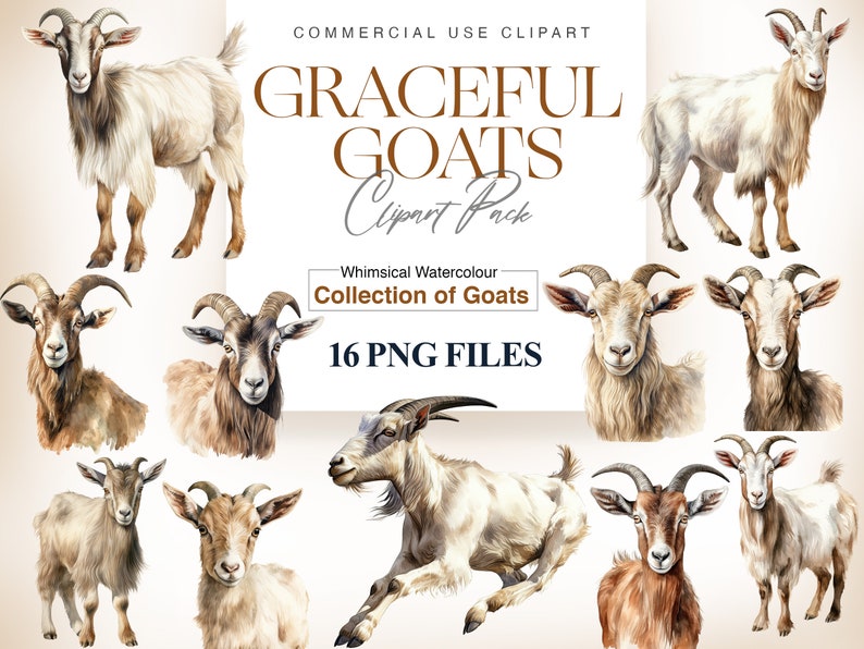 Watercolor Goat Clipart, Farm Animal PNG, Wall Art, Nursery Animal ...