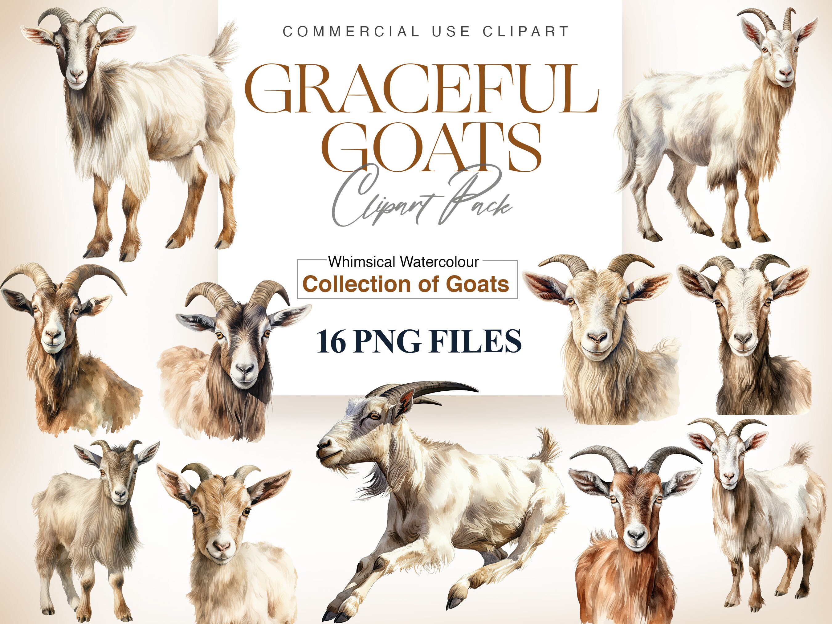 Watercolor Goat Clipart, Farm Animal PNG, Wall Art, Nursery Animal ...