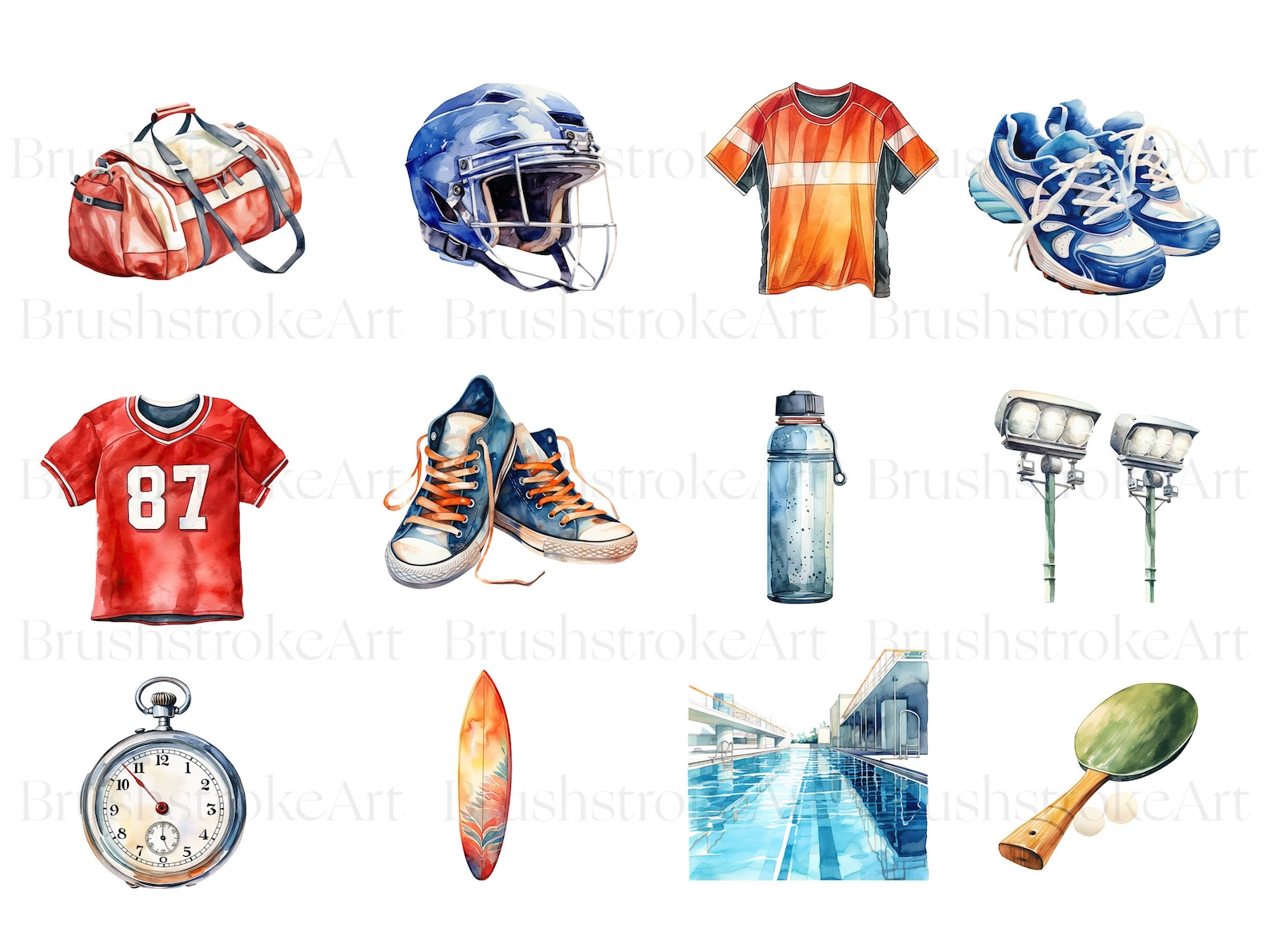 Watercolor Sports Clipart, Basketball, Hockey, Baseball, Golf, Soccer ...