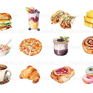 Watercolor Breakfast Clipart, Coffee and Tea, Waffle, Banana, Eggs and ...