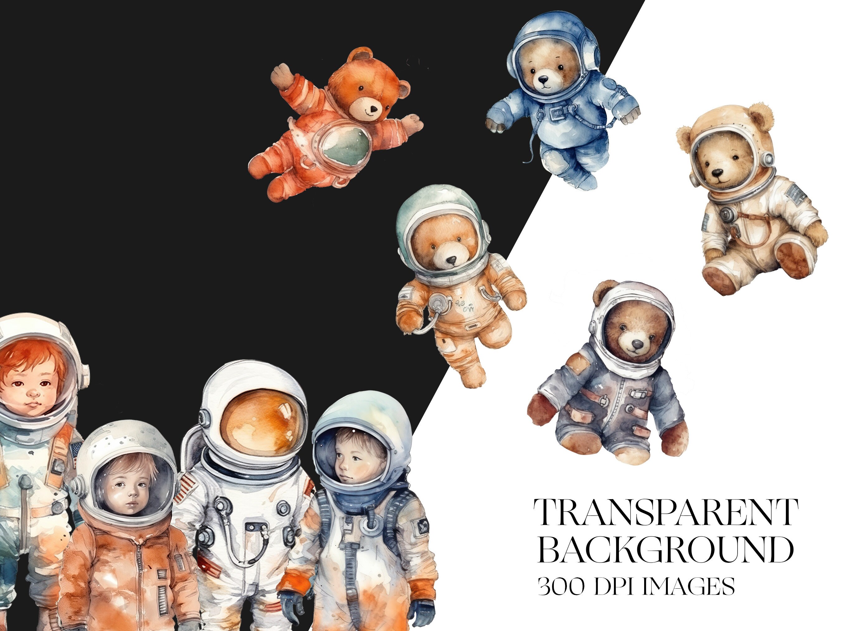 Kids Space Clipart Watercolor Space Cute Astronaut Rocket - Etsy