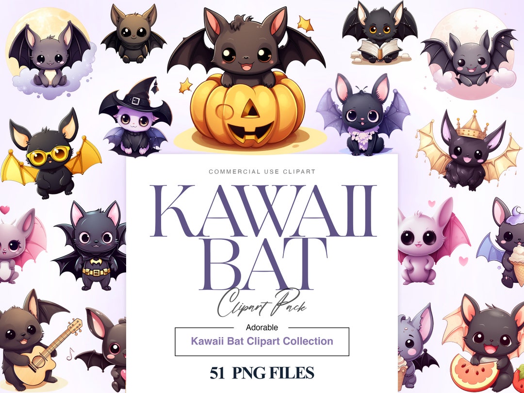 Kawaii Bat Clipart, Baby Bat, Cute Halloween Bat, Kawaii Chibi Bat, Not ...