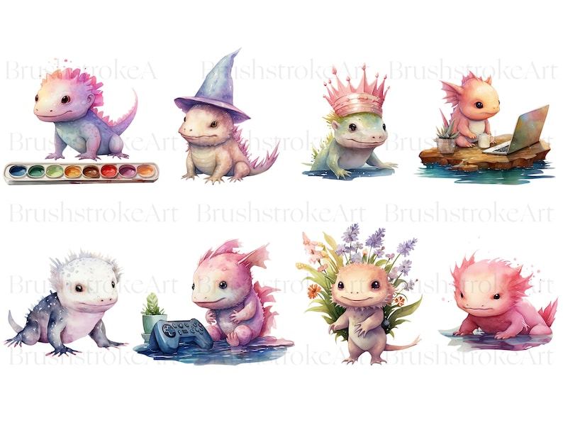 Watercolor Axolotl Clipart, Pink Axolotl, Endangered Animal, Kawaii ...