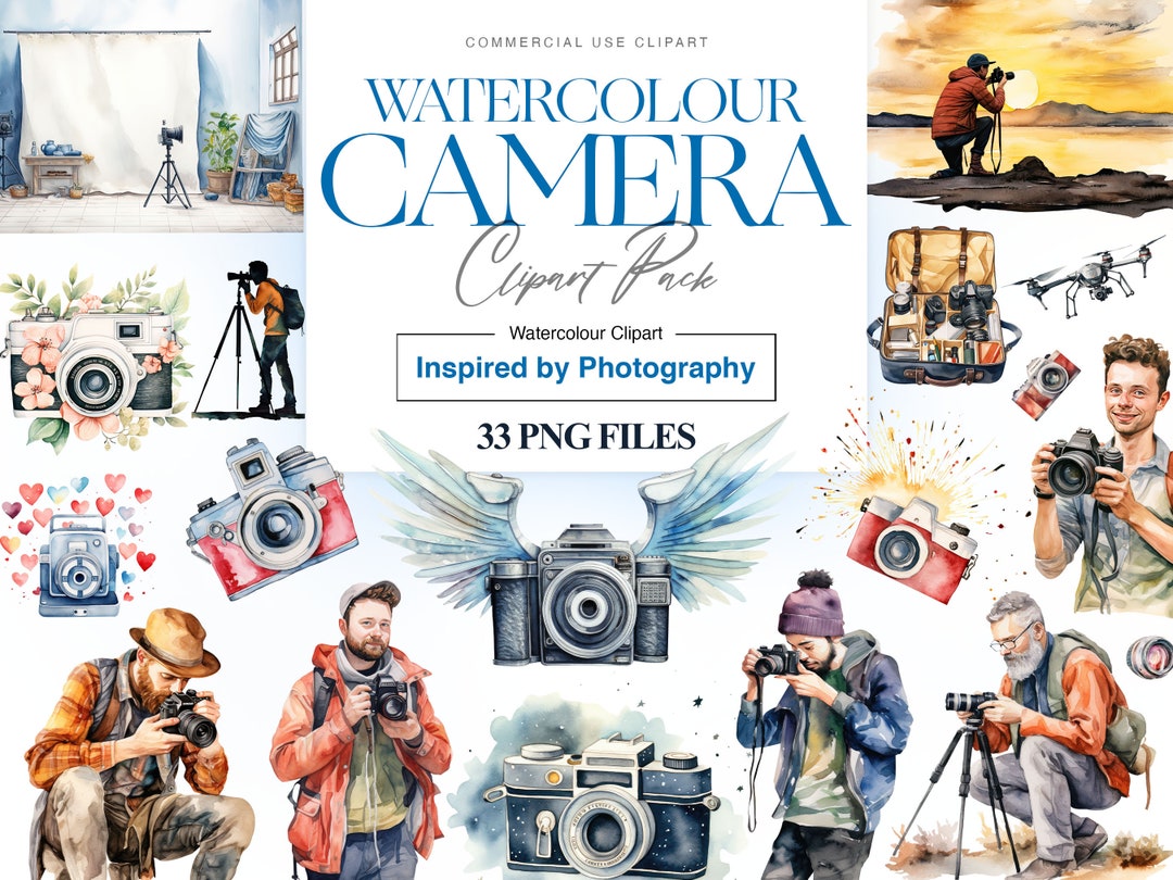33 Watercolor Camera Clipart, Retro Camera PNG, Vintage Camera ...