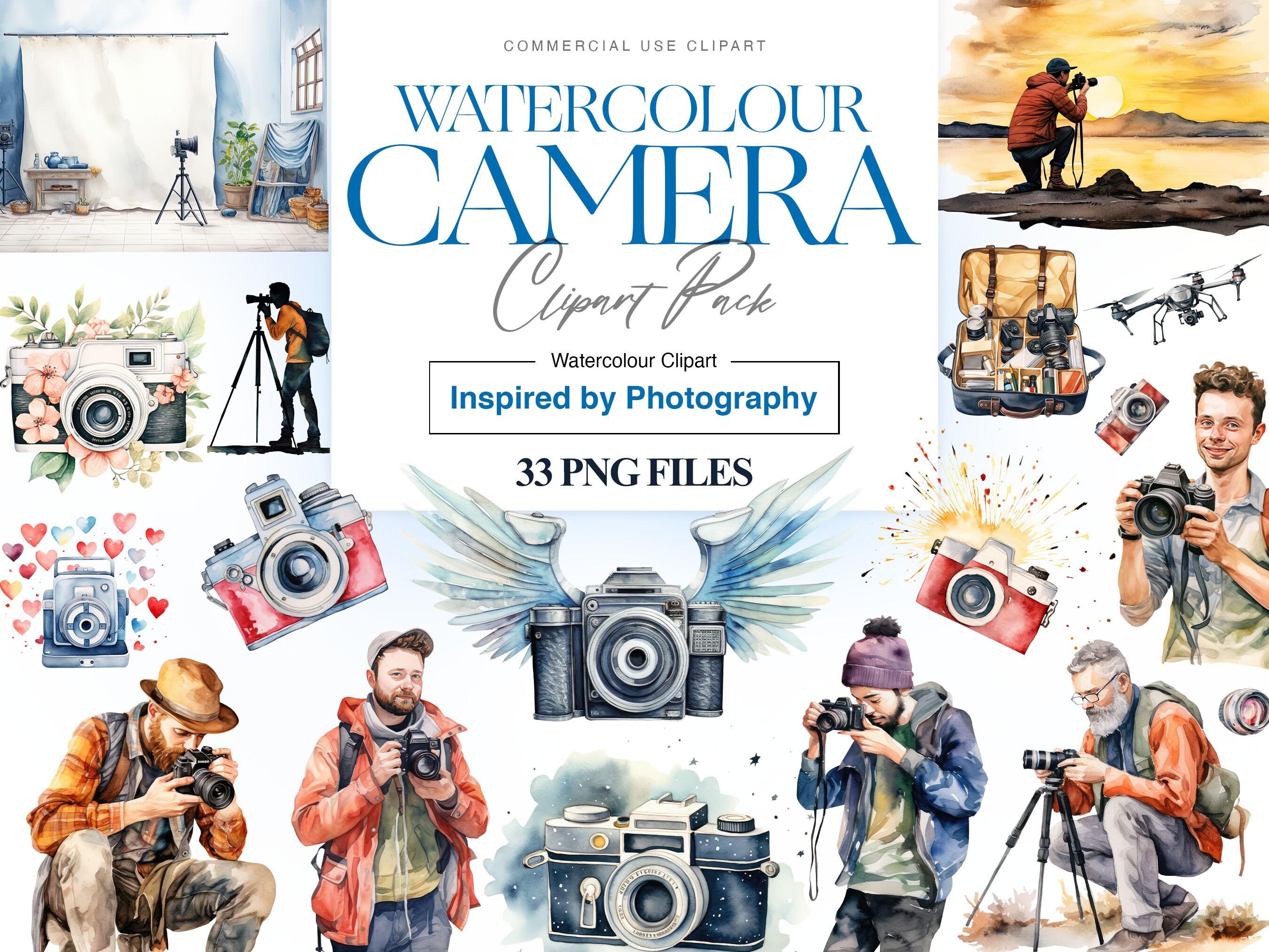 33 Watercolor Camera Clipart, Retro Camera PNG, Vintage Camera ...