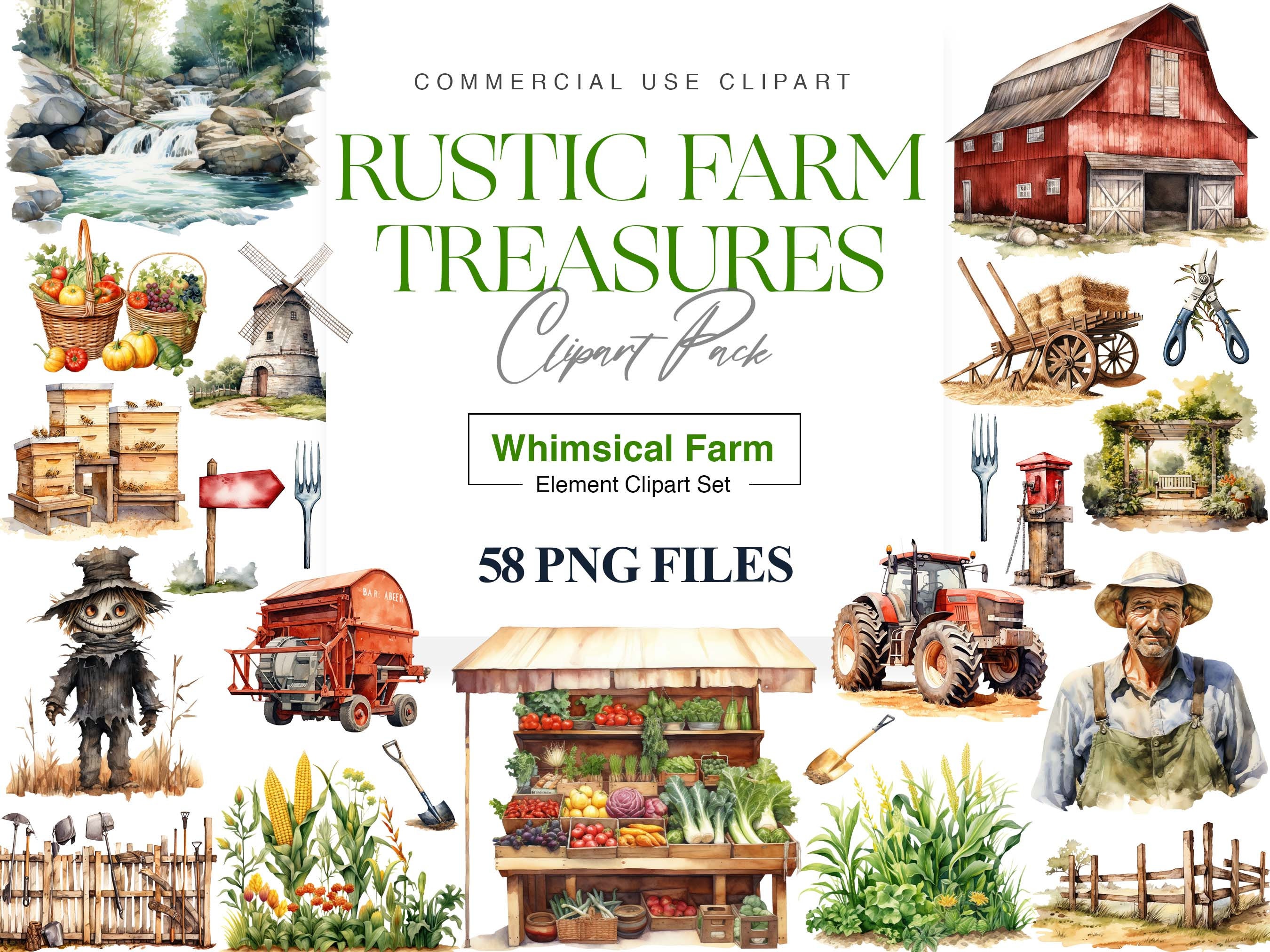 Rustic Farm Clipart, Farmhouse, Farmer, Scarecrow, Tractor, Hay Bale ... Rustic Farm Clipart, Farmhouse, Farmer, Scarecrow, Tractor, Hay Bale ...