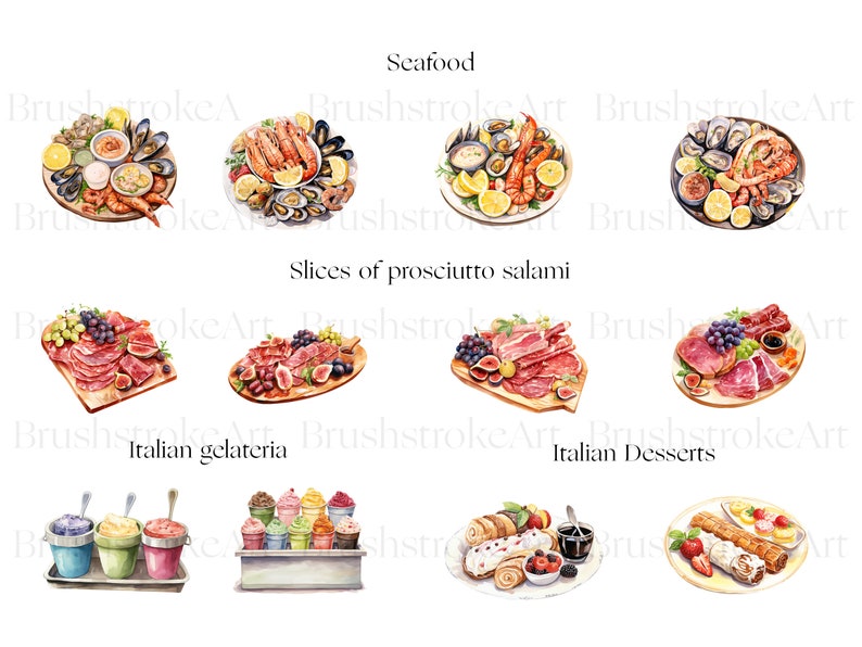 Watercolor Italian Food Clipart, Pizza PNG, Spaghetti Clipart, Italian ...
