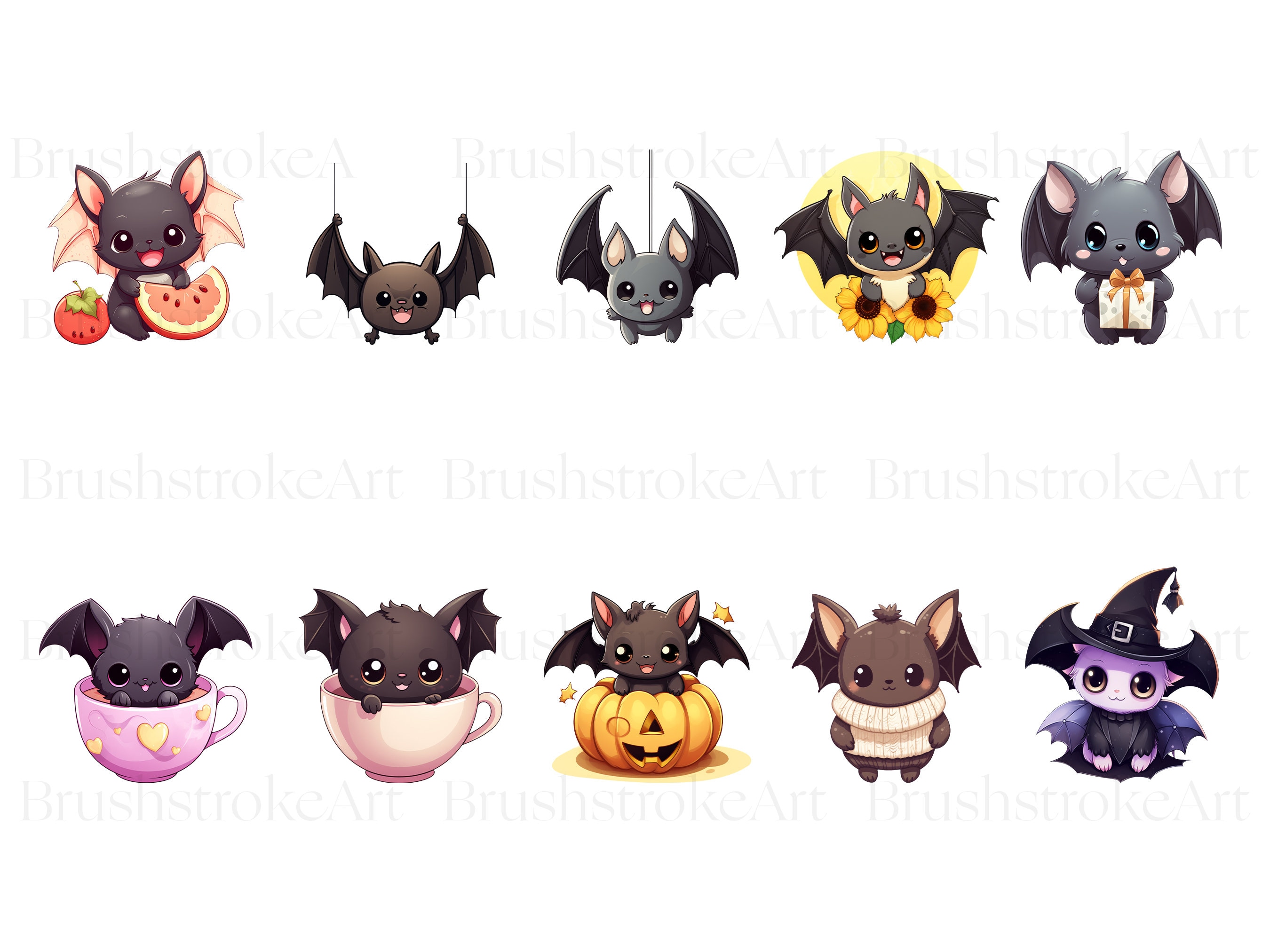 Kawaii Bat Clipart, Baby Bat, Cute Halloween Bat, Kawaii Chibi Bat, Not ...