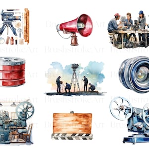 Movie Clipart, Theatre, Popcorn, Camera PNG, Watercolor Film, Cinema ...